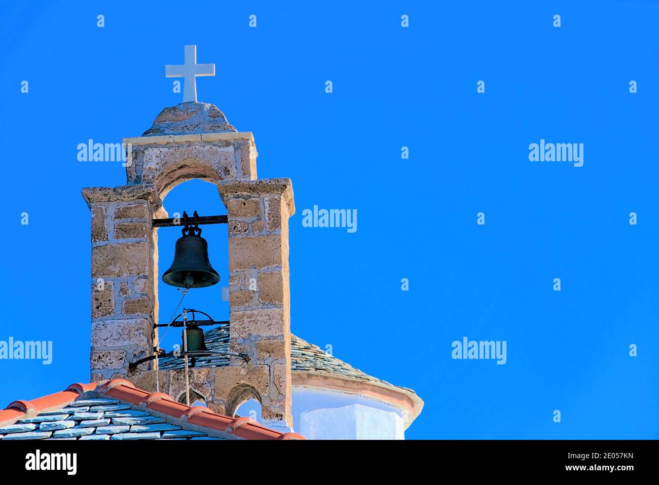 traditional bell tower, from a church on the island of Skopelos, Greece ...