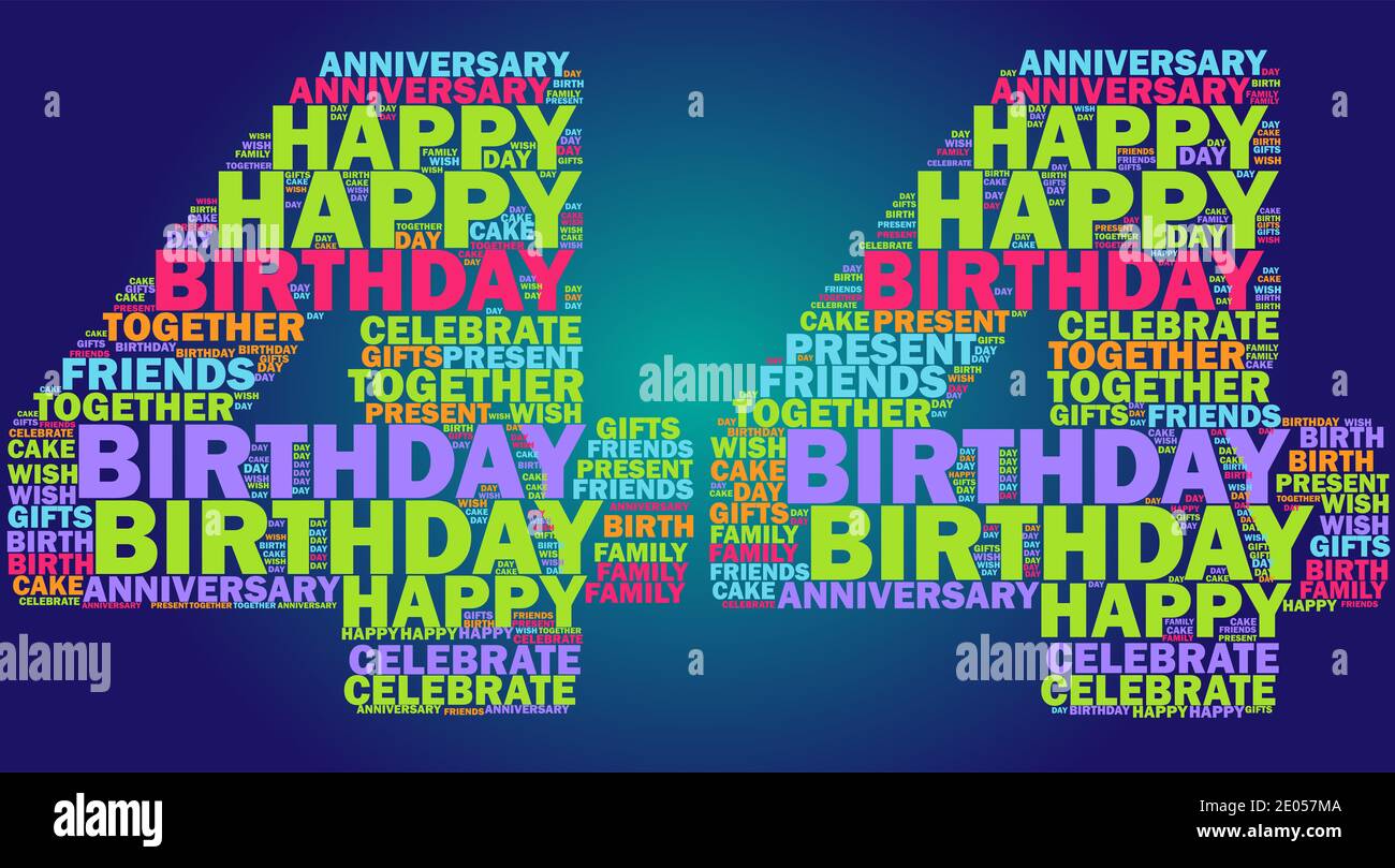 Happy 44th birthday word cloud colorful concept Stock Photo - Alamy