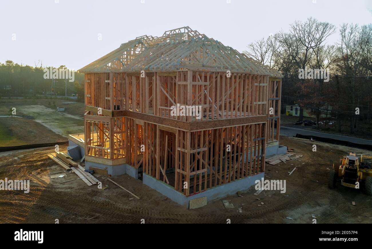 Wood building frame structure on a new development framing of a new ...