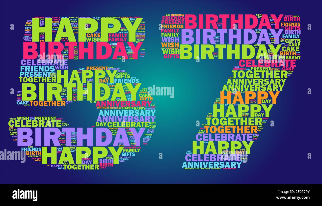 Happy 57th birthday word cloud colorful concept Stock Photo - Alamy