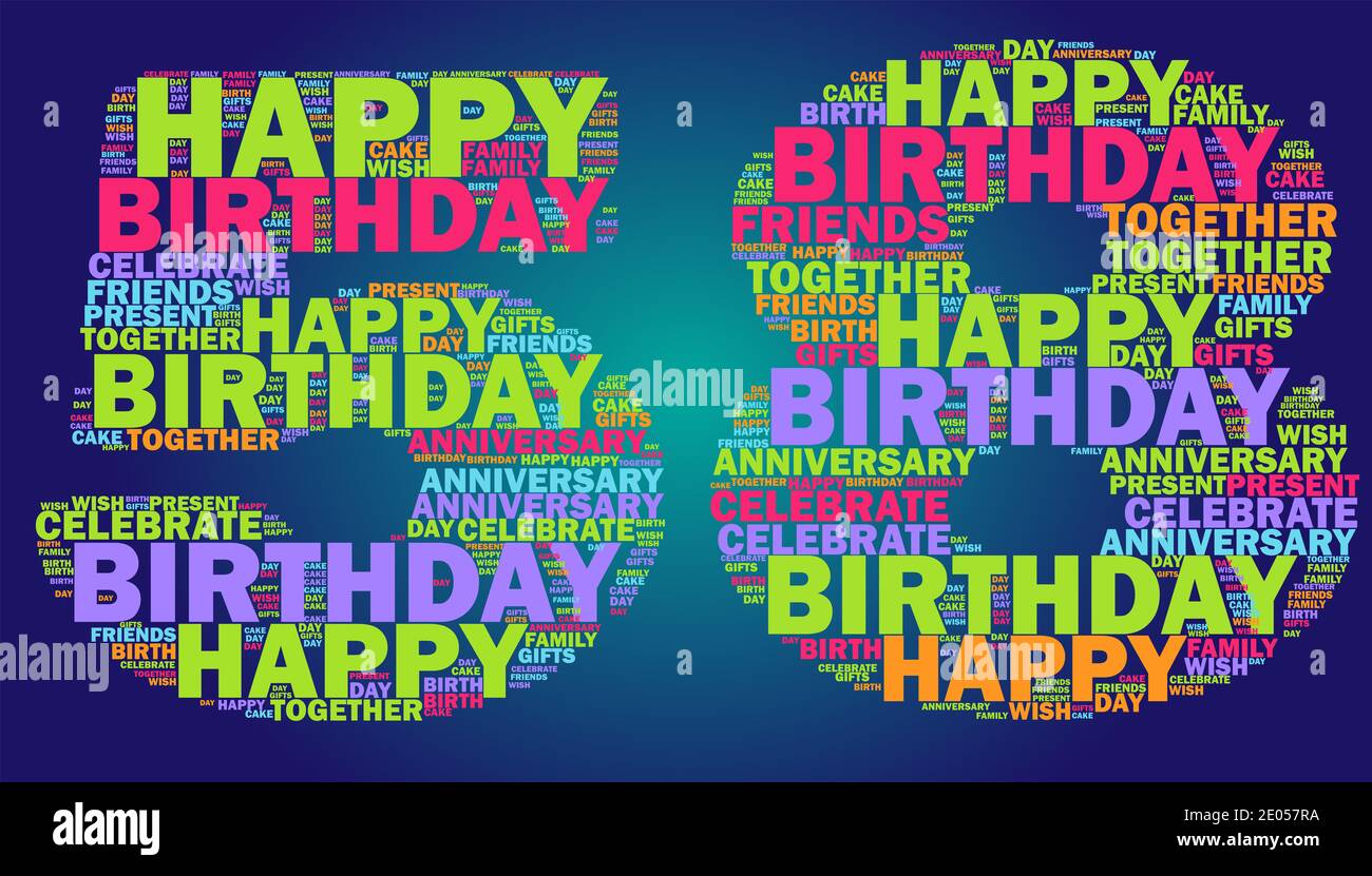 Happy 58th birthday word cloud colorful concept Stock Photo - Alamy