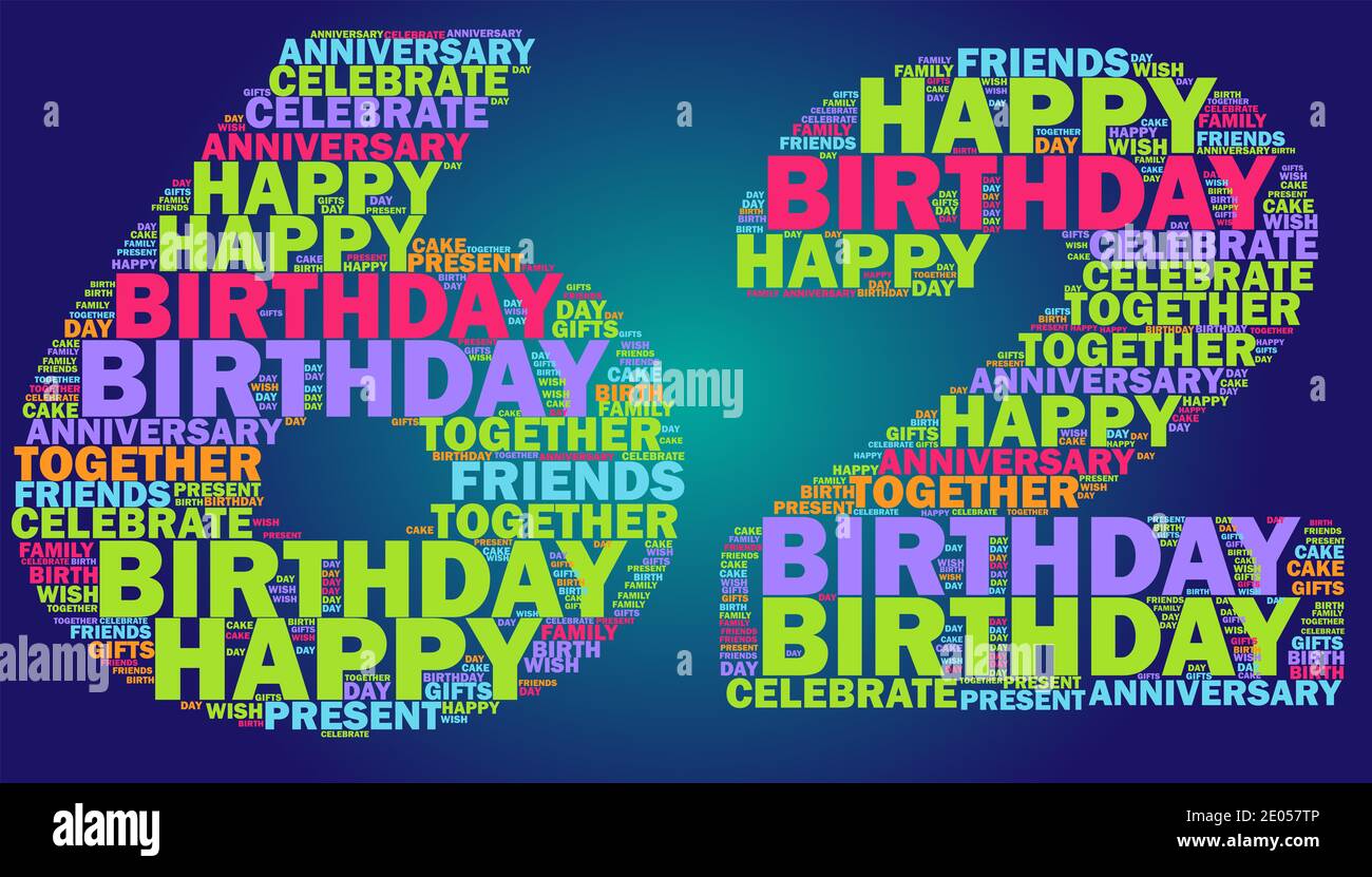 Happy 62nd birthday word cloud colorful concept Stock Photo - Alamy