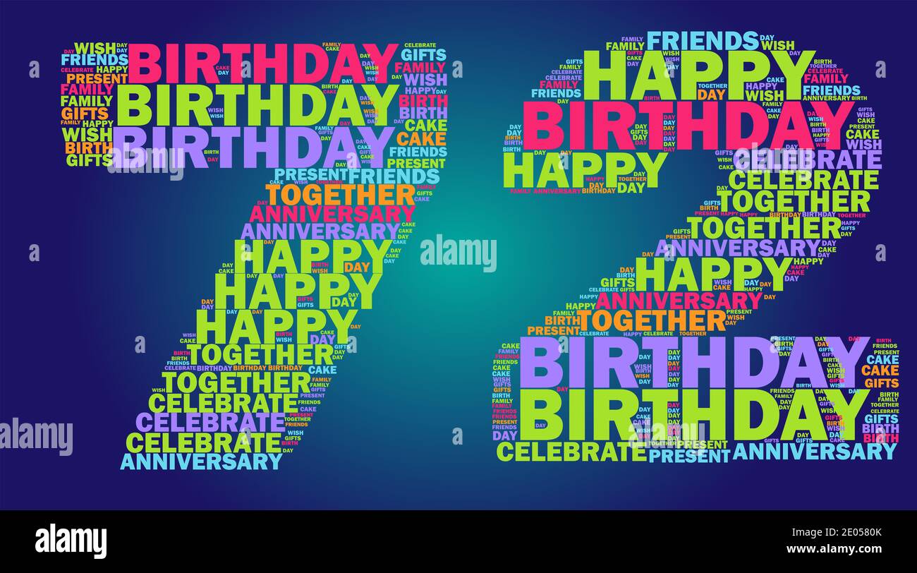 Happy 72nd birthday word cloud colorful concept Stock Photo - Alamy