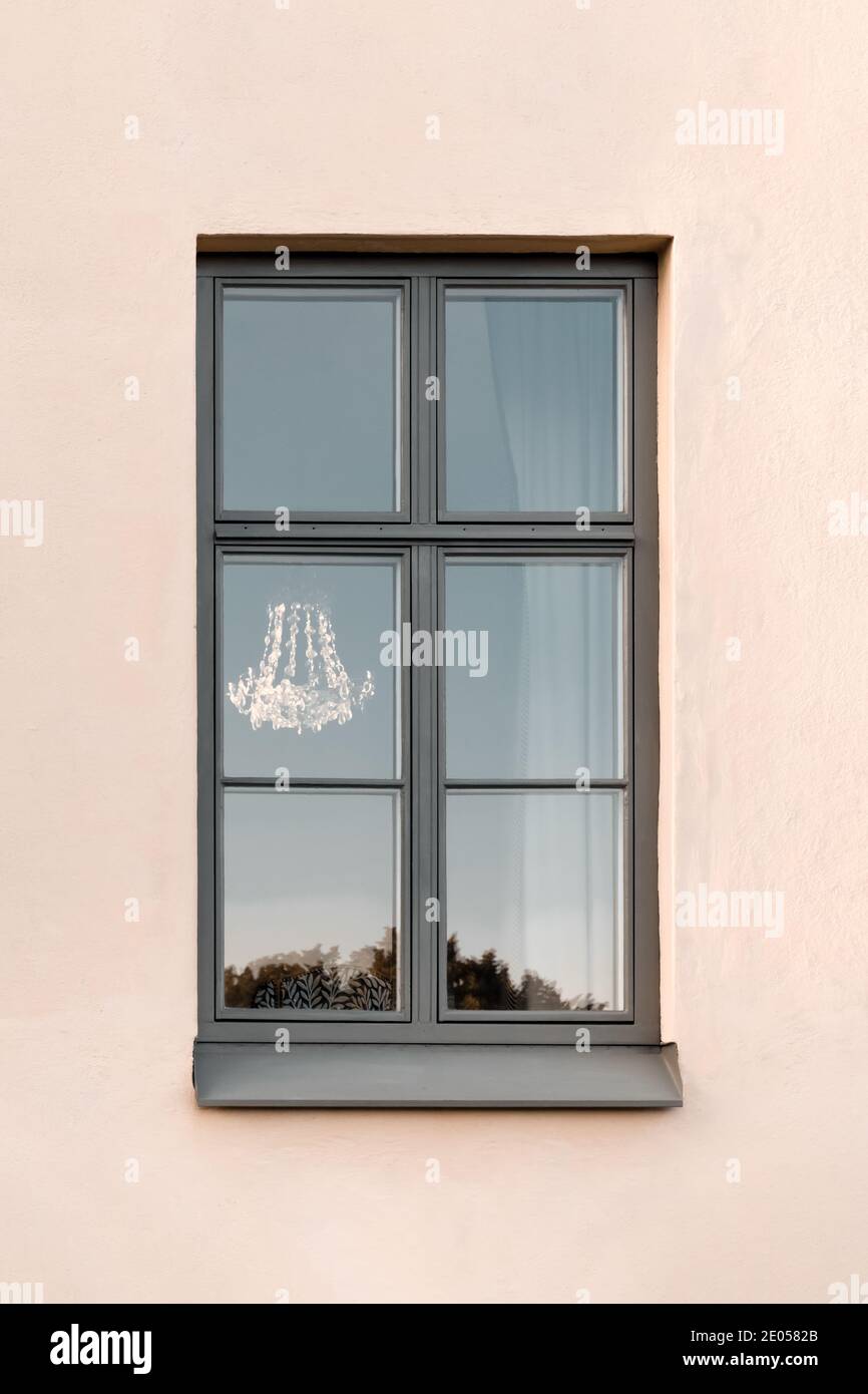 Window of a pink pastel colored building in a European town Stock Photo ...