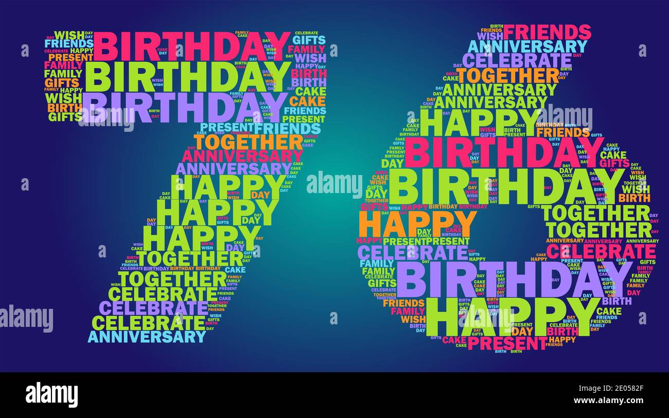 Happy 76th birthday word cloud colorful concept Stock Photo - Alamy