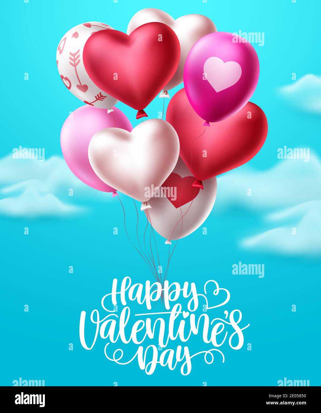 Valentines day heart balloons vector design. Happy valentines day text ...