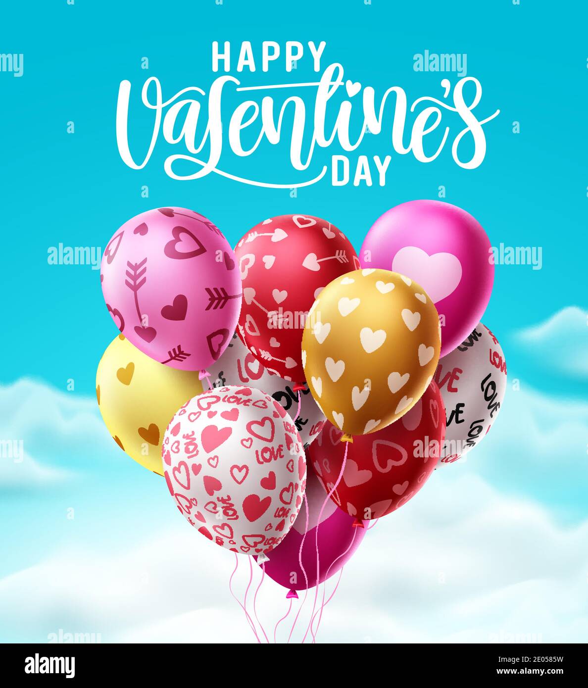 Happy valentines day heart balloons vector design. Heart shape colorful ...