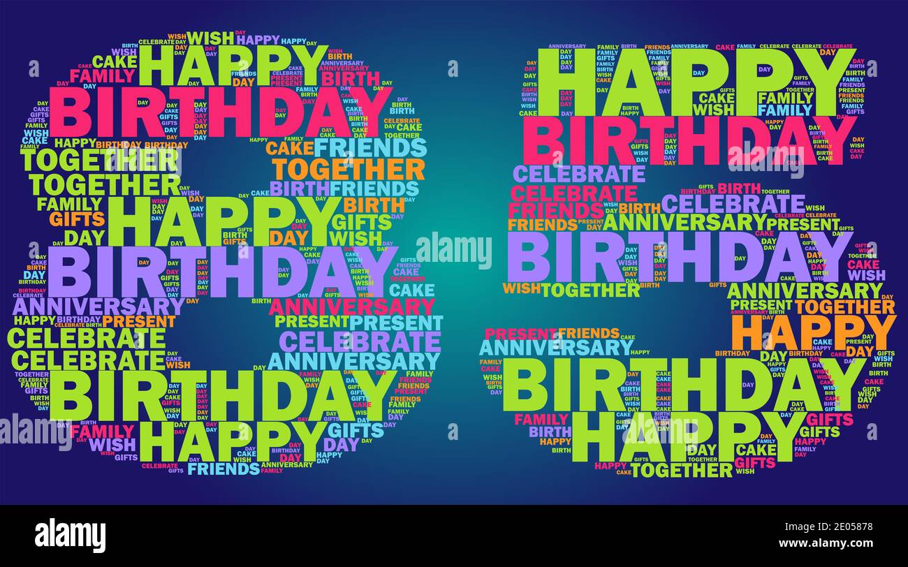 Happy 85th birthday word cloud colorful concept Stock Photo - Alamy
