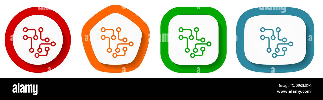 Circuit, technology, chip, processor vector icon set, flat design ...