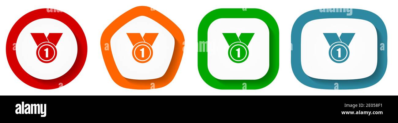 Badge, first, number one vector icon set, flat design buttons on white ...