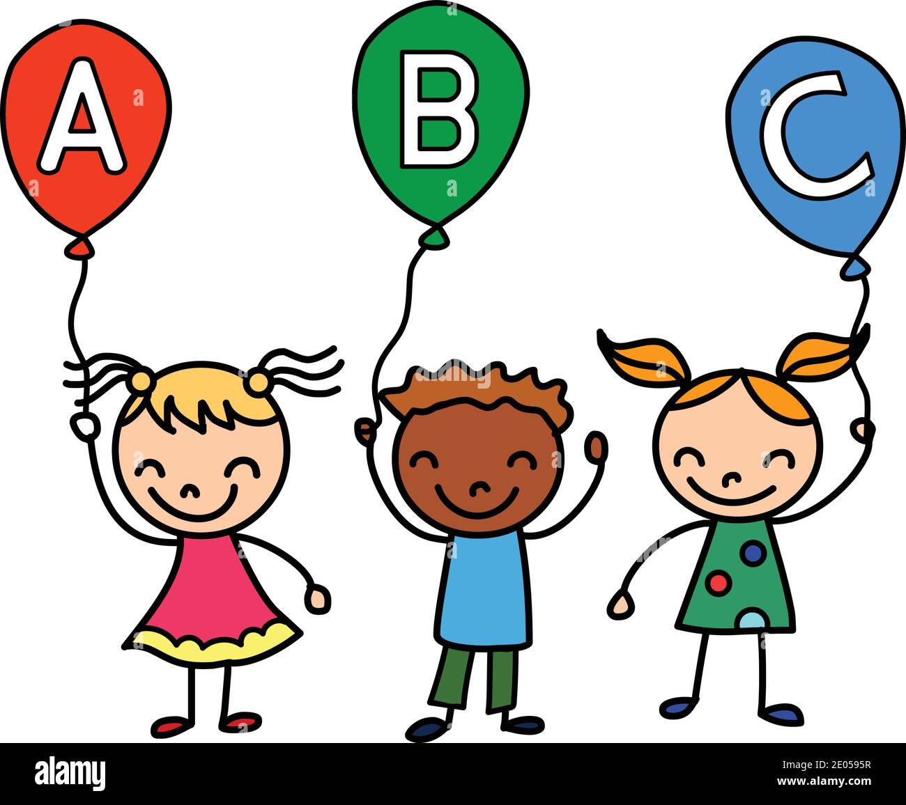 Stick Figure Kids holding ABC balloon , Vector illustration Stock ...