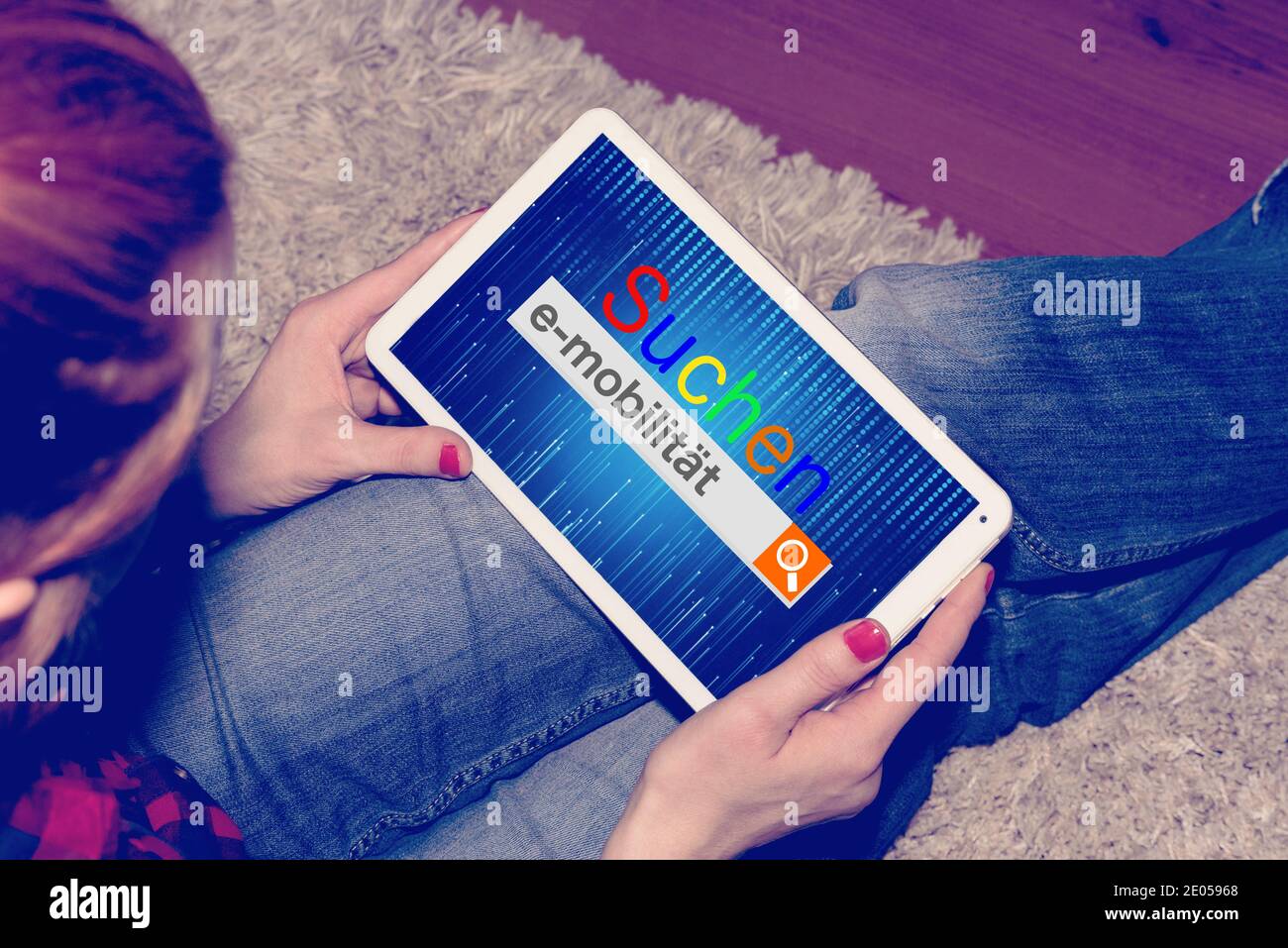 A woman, tablet, search engine and e-mobility Stock Photo - Alamy