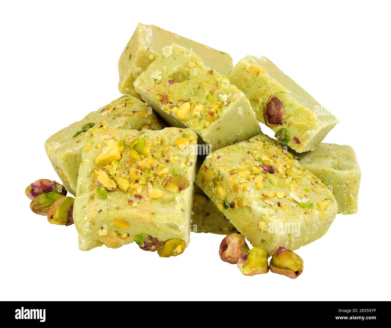 Group of pistachio nut fudge isolated on a white background Stock Photo ...