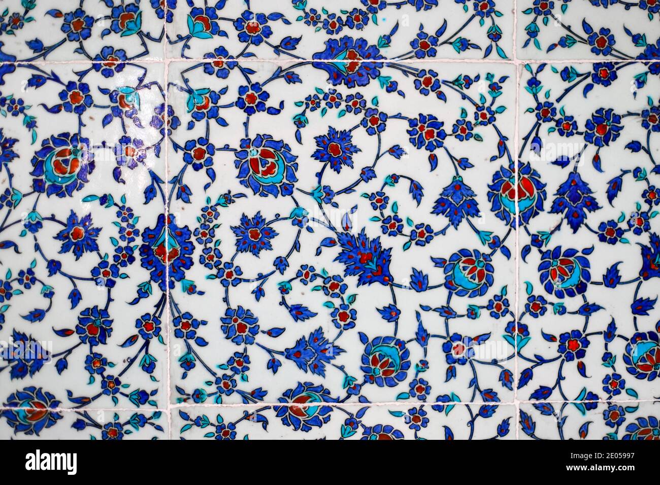 Details of Traditional Turkish Blue Tile with Blue and Red Color Stock ...