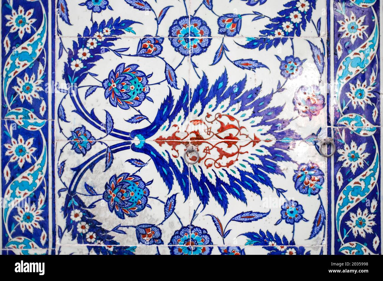 Details of Traditional Turkish Blue Tile with Blue and Red Color Stock ...
