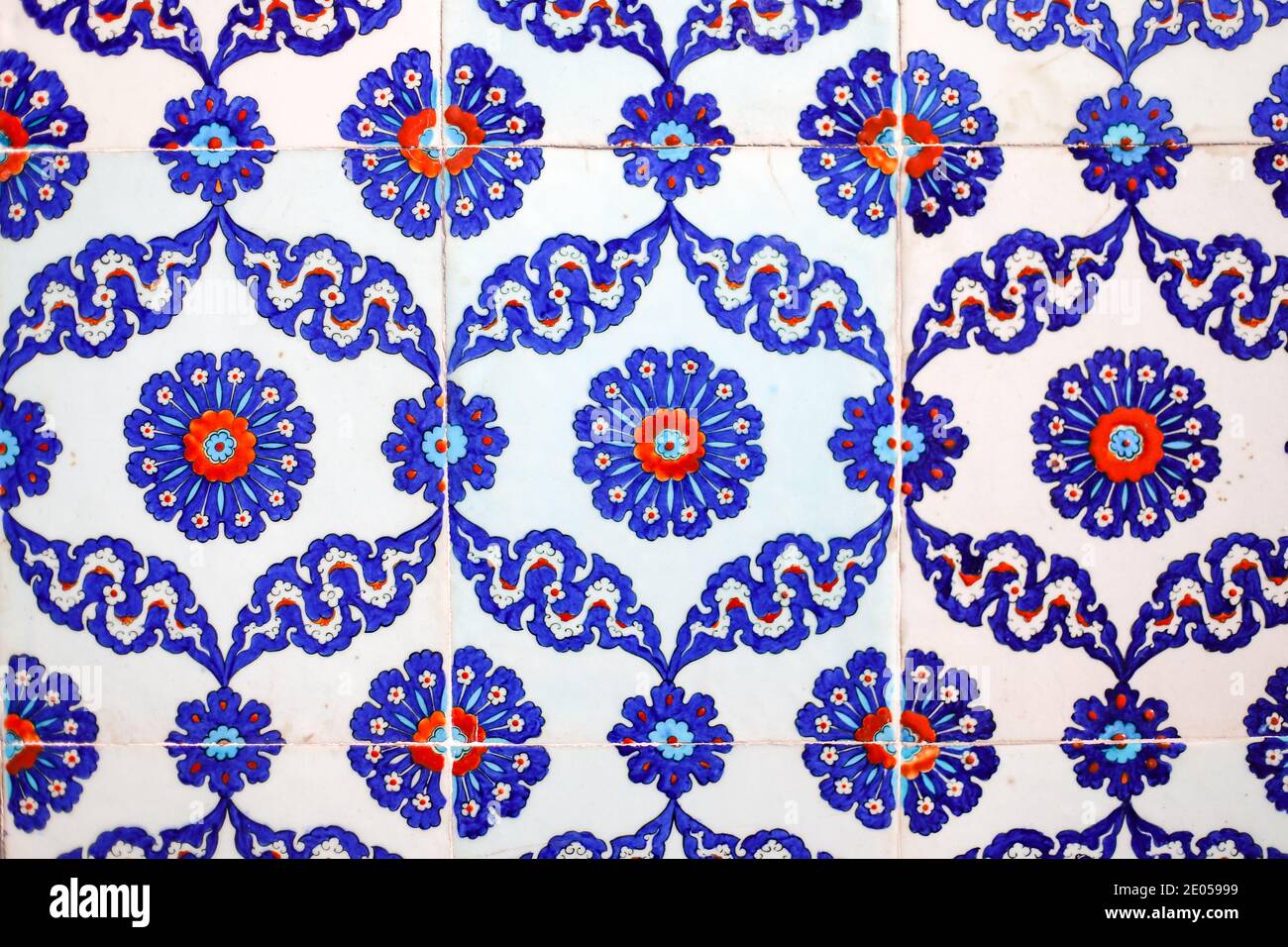 Details of Traditional Turkish Blue Tile with Blue and Red Color Stock ...