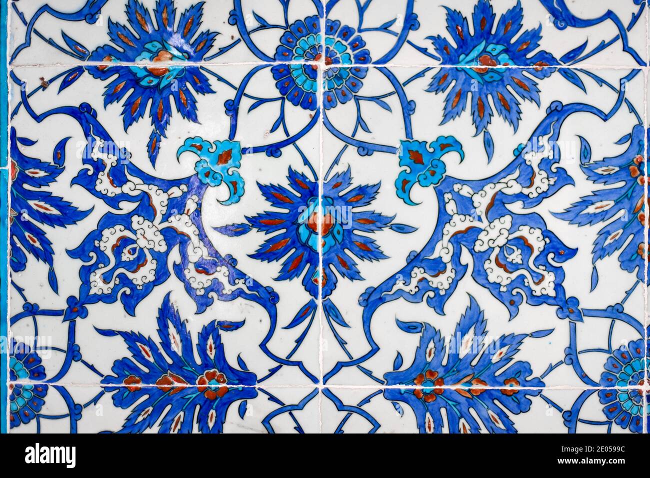 Details of Traditional Turkish Blue Tile with Blue and Red Color Stock ...