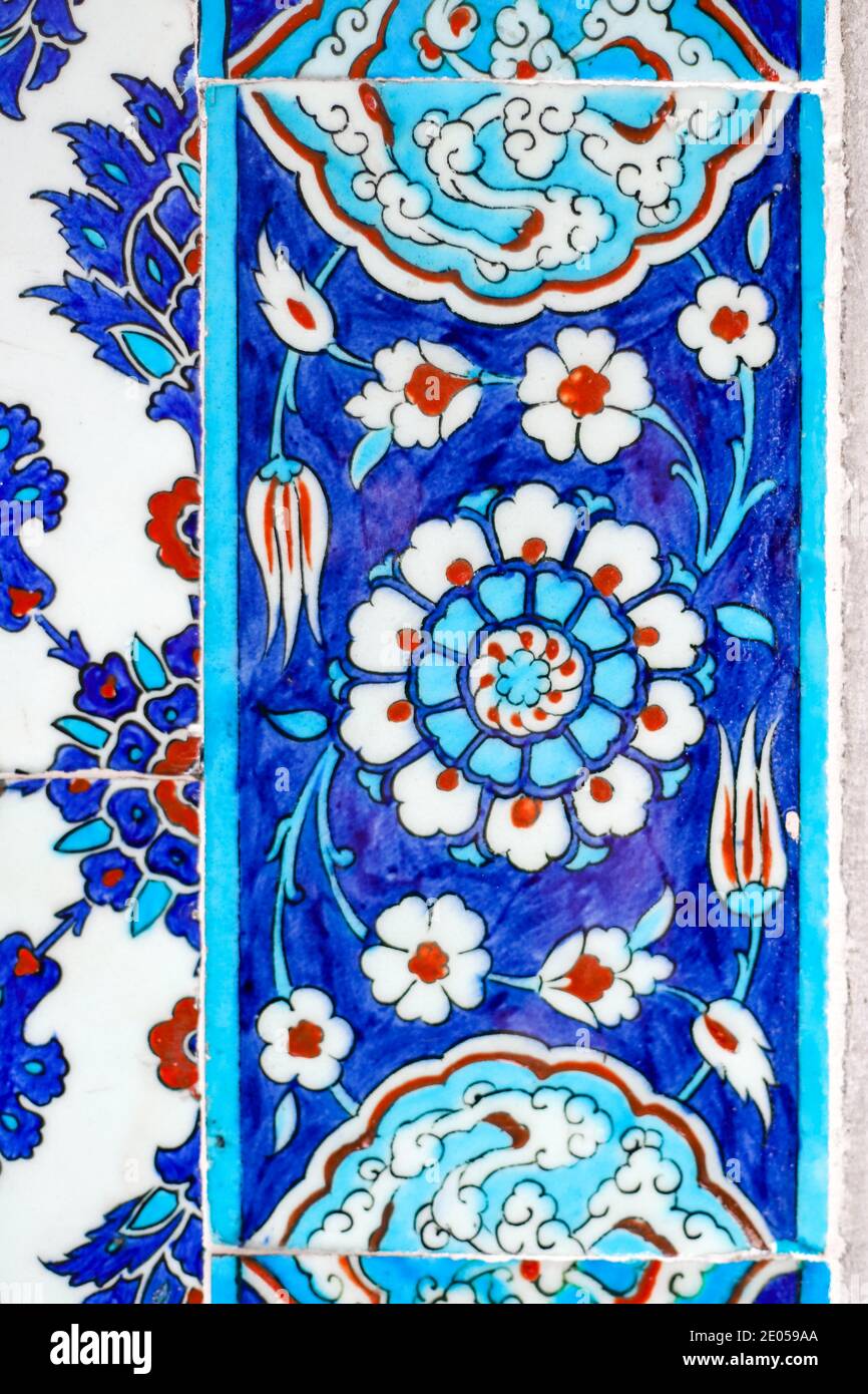 Details of Traditional Turkish Blue Tile with Blue and Red Color Stock ...