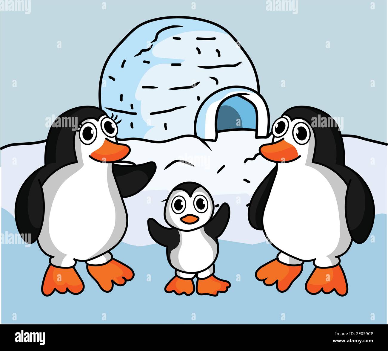 Penguins family with Igloo ice house vector stock illustration Stock ...