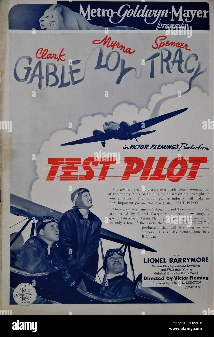 CLARK GABLE MYRNA LOY and SPENCER TRACY in TEST PILOT 1938 director ...