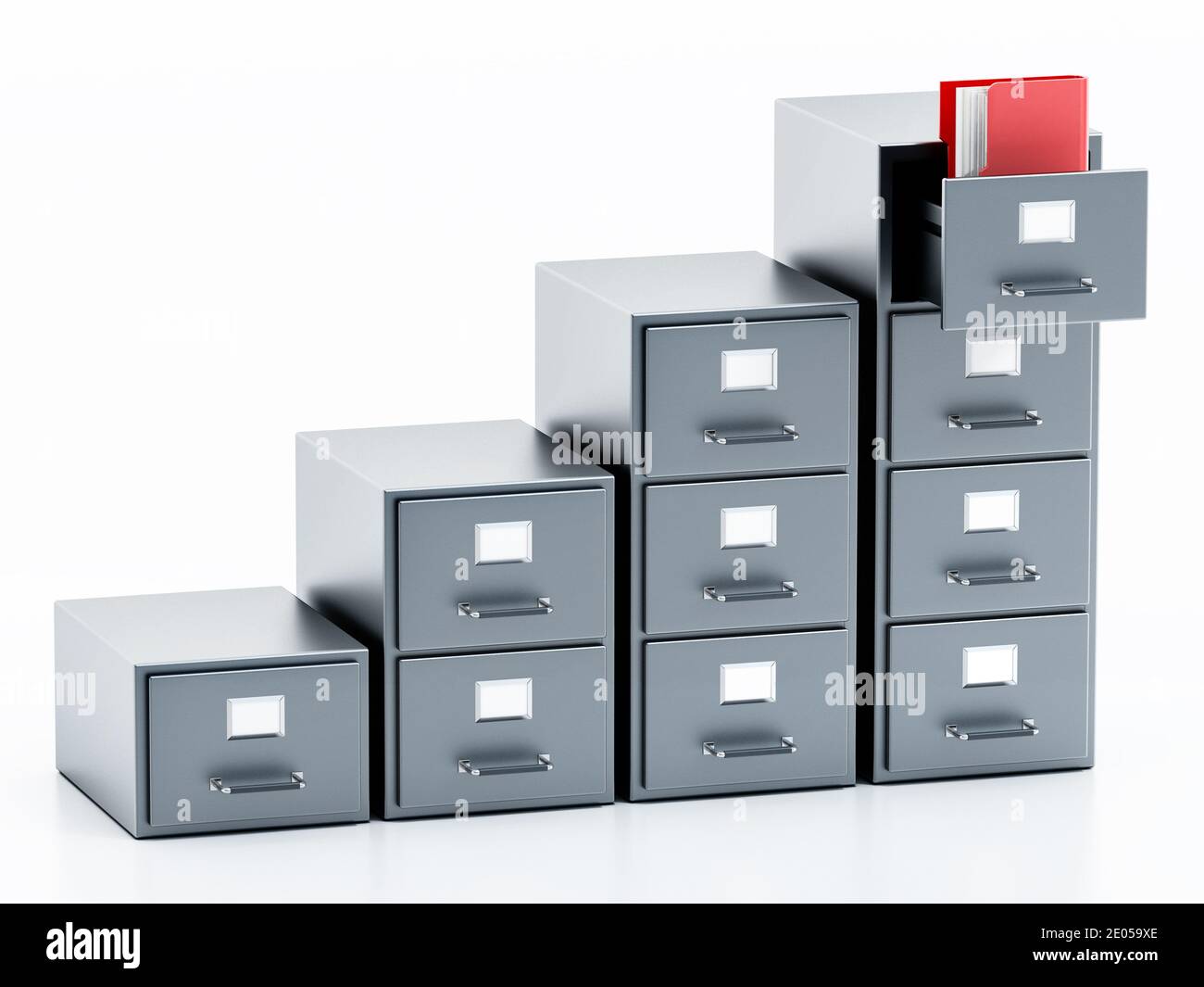 Rising file cabinets isolated on white background. 3D illustration ...