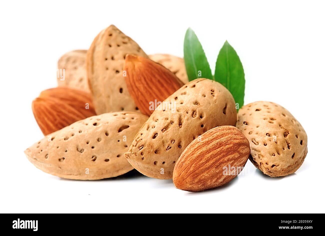 Almonds isolated on white backgrounds Stock Photo - Alamy
