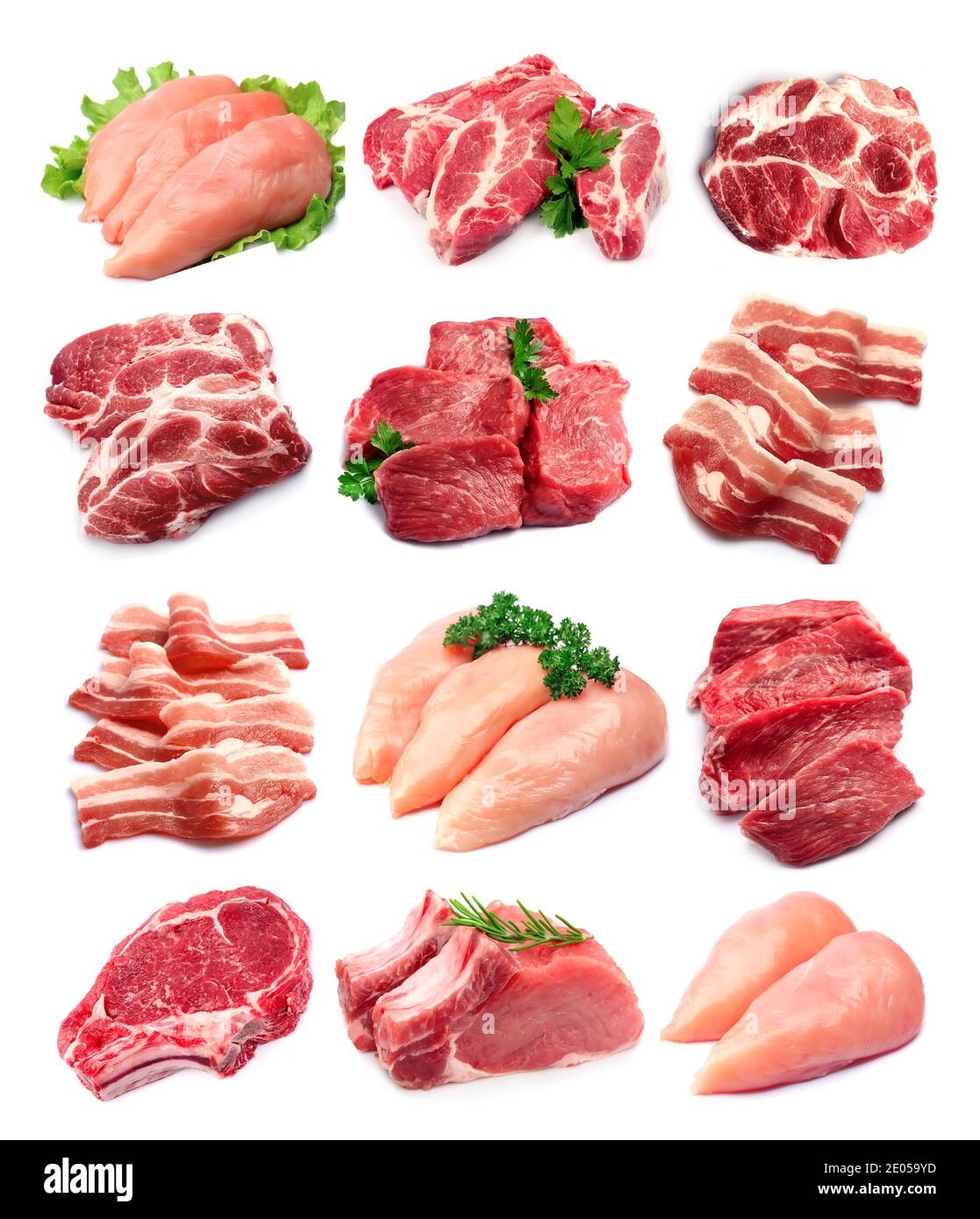 Set of meat closeup on white backrounds Stock Photo - Alamy