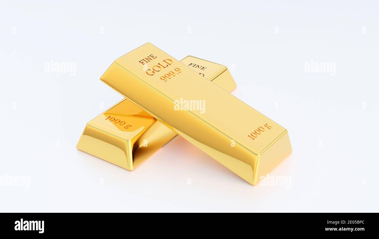 Fine gold bars weight of 1000 grams isolated on white background with clipping path. Financial ...