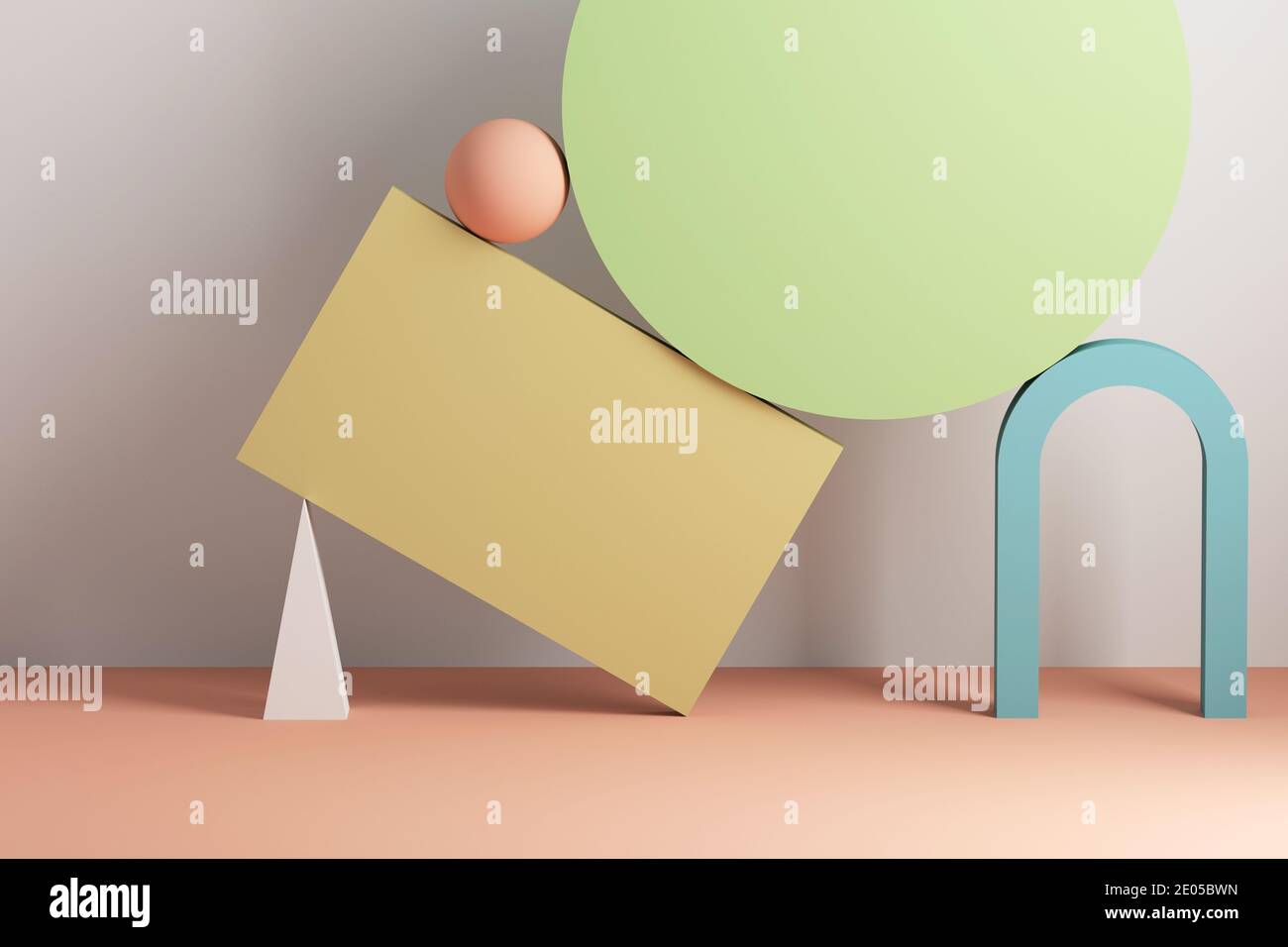 Abstract still life installation with arch and colorful balancing ...