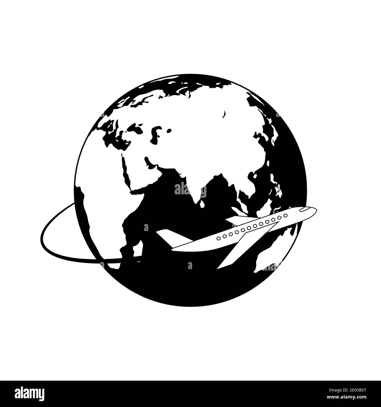 Airplane fly around the planet Earth. Vector logo icon Stock Vector ...
