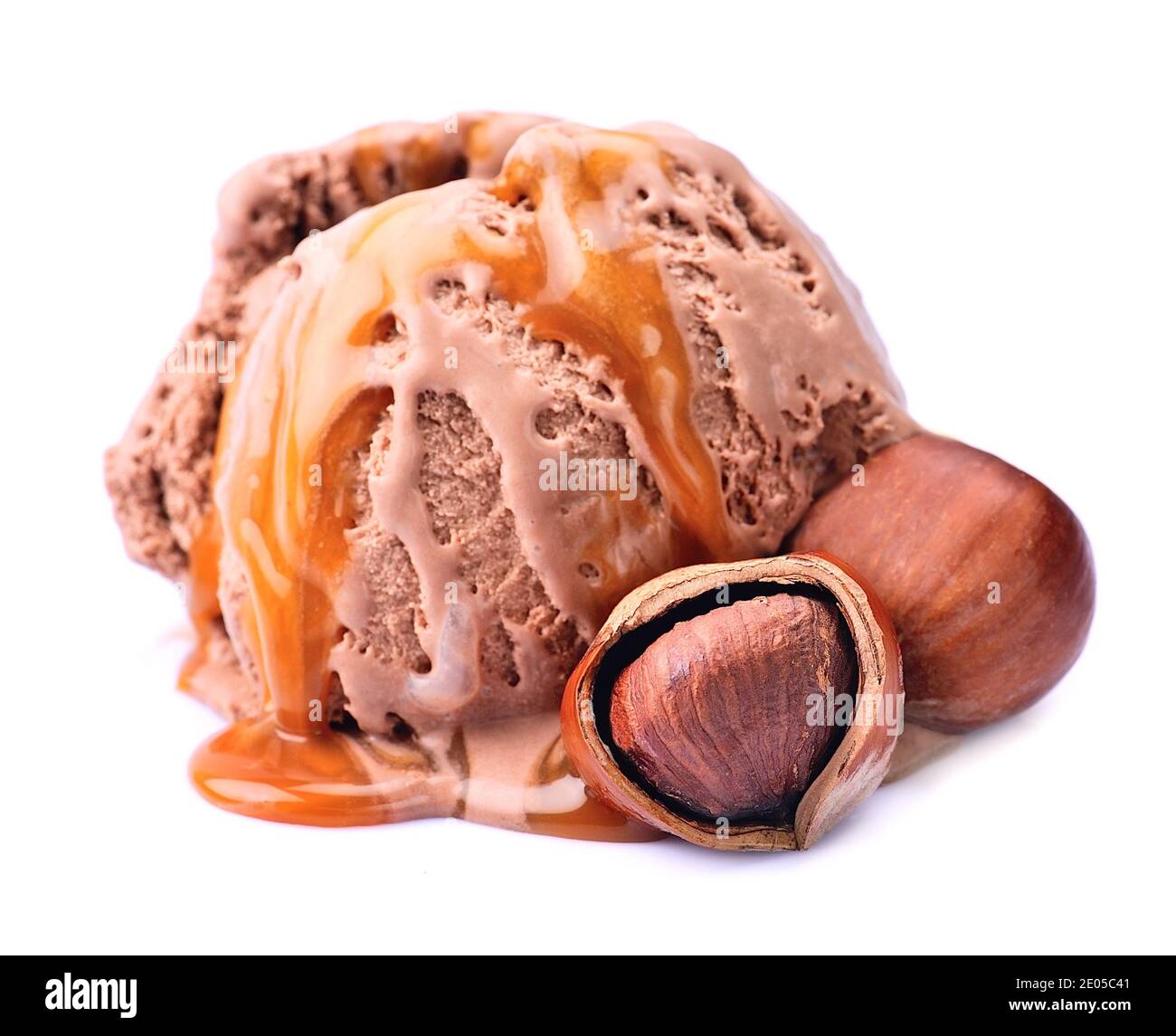 Scoop ice cream with topping nuts on white background Stock Photo - Alamy