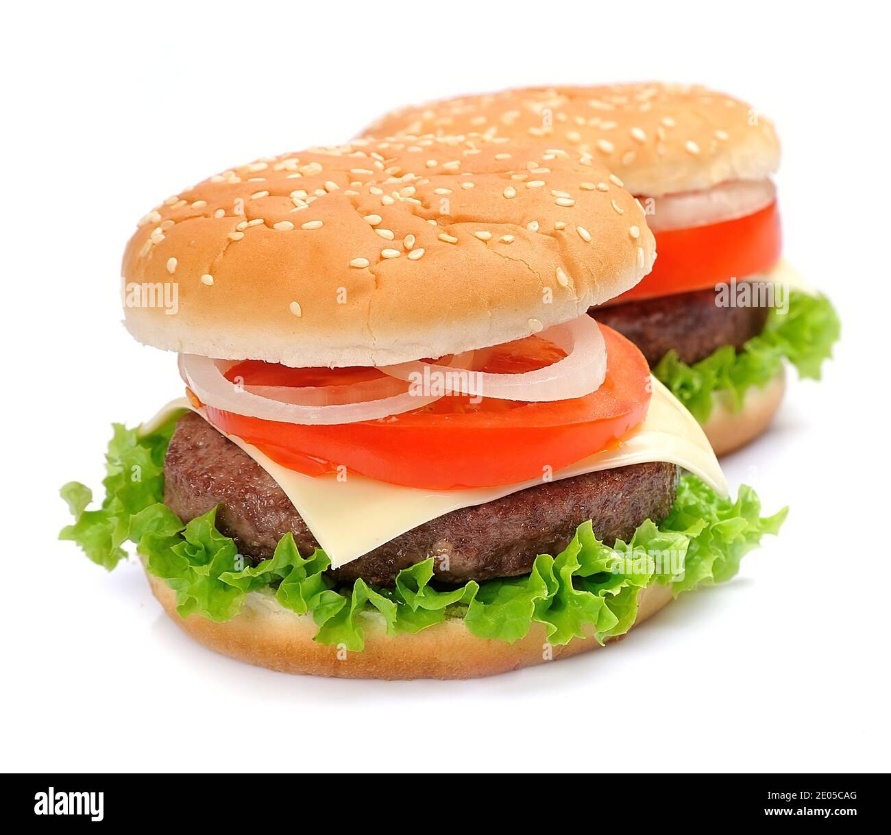 Two hamburger on a white background Stock Photo - Alamy