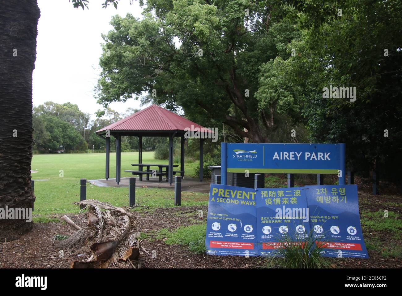 Airey Park, Homebush with signs during the Covid-19 (coronavirus ...