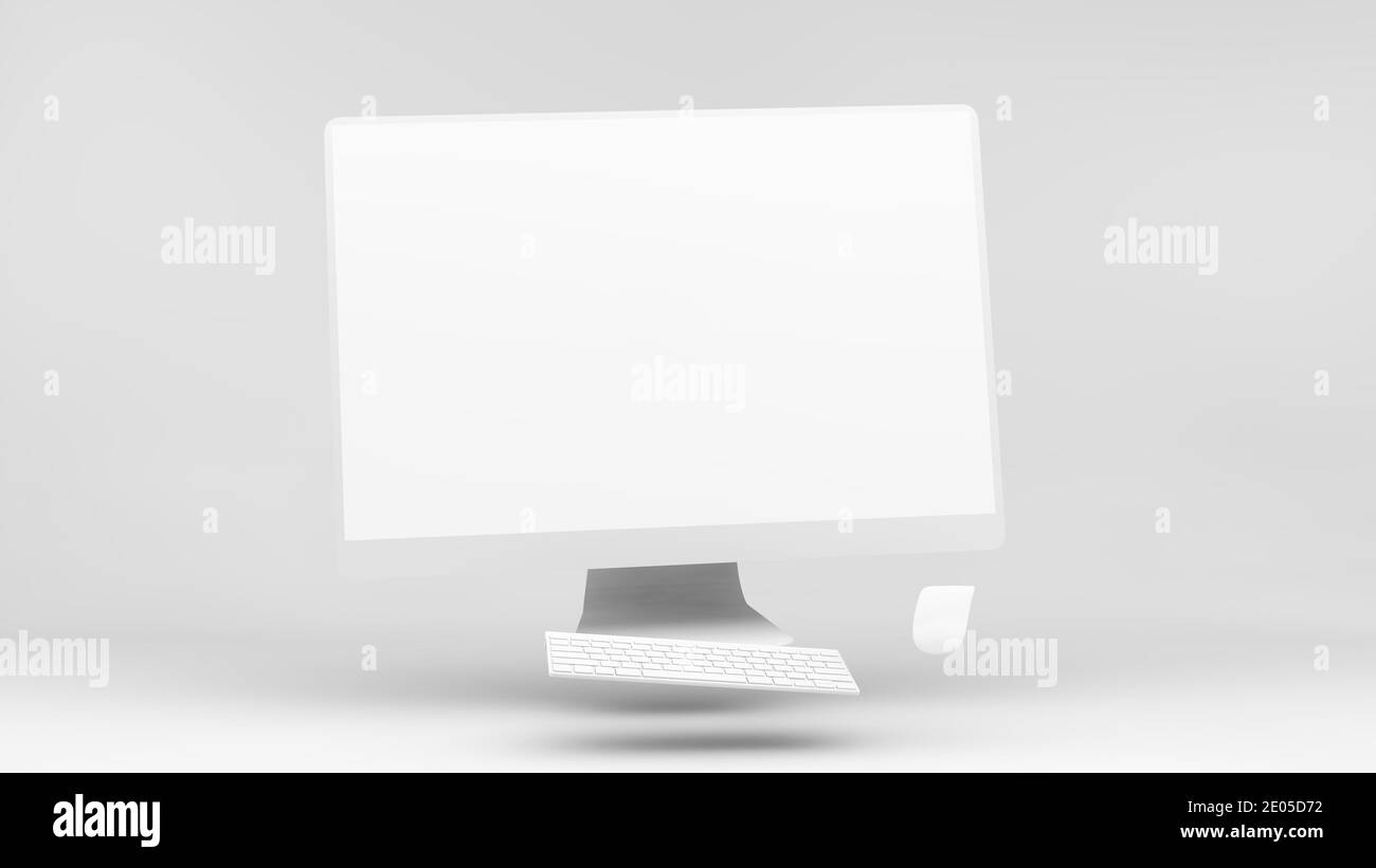 Minimal floating white computer mock up 3d rendering Stock Photo - Alamy