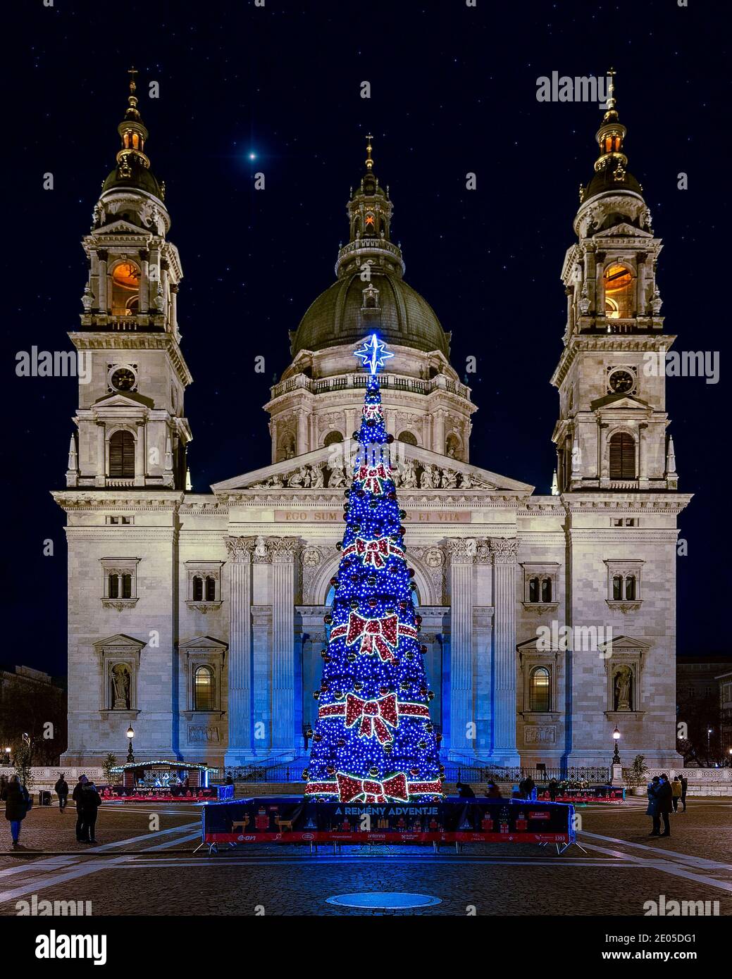St Stephen Basilica at christmas time. Splendid giant christmas tree is ...