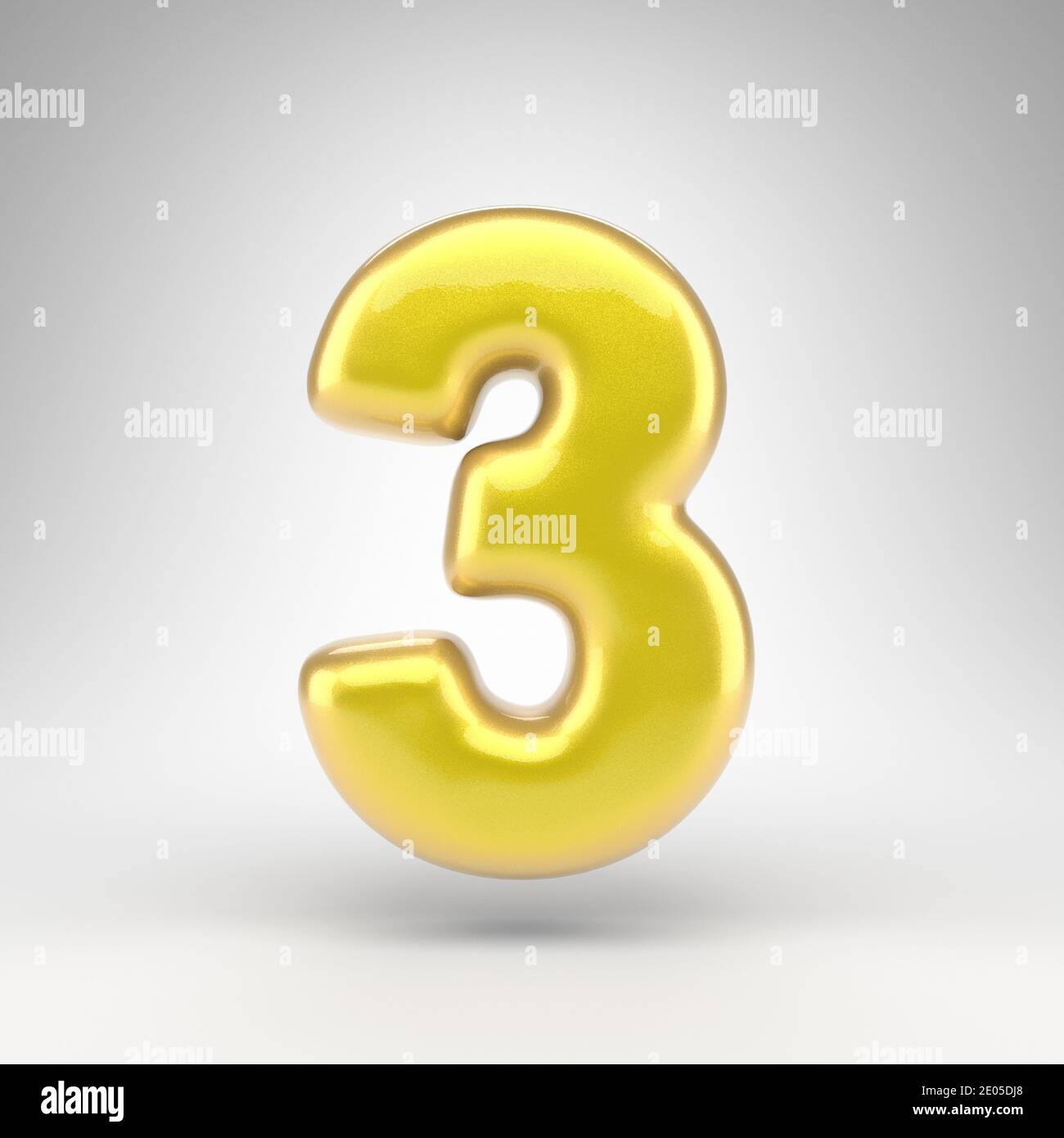 Number 3 on white background. Yellow car paint 3D rendered number with ...