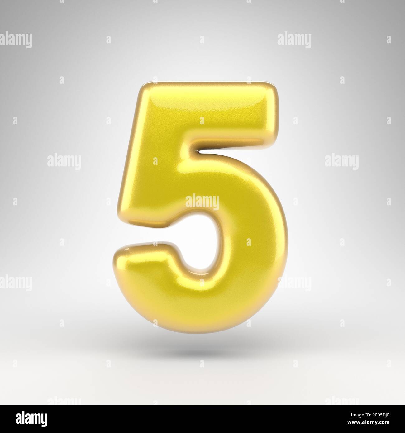 Number 5 on white background. Yellow car paint 3D rendered number with ...