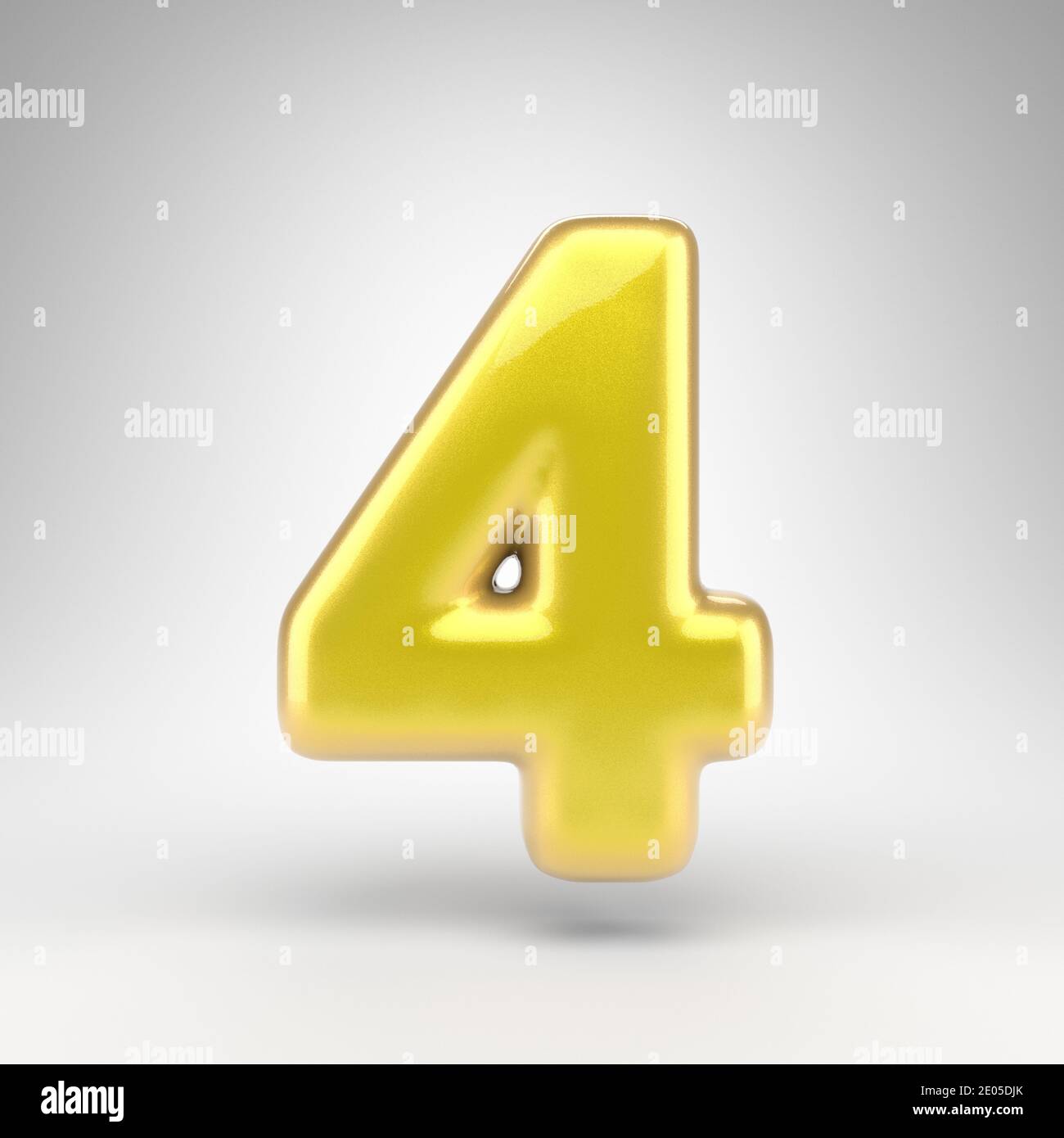 Number 4 on white background. Yellow car paint 3D rendered number with ...