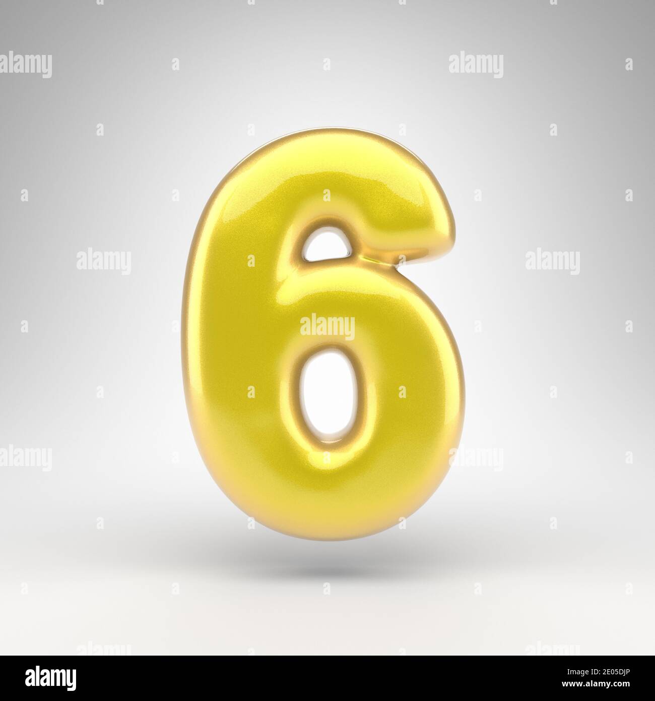 Number 6 on white background. Yellow car paint 3D rendered number with ...