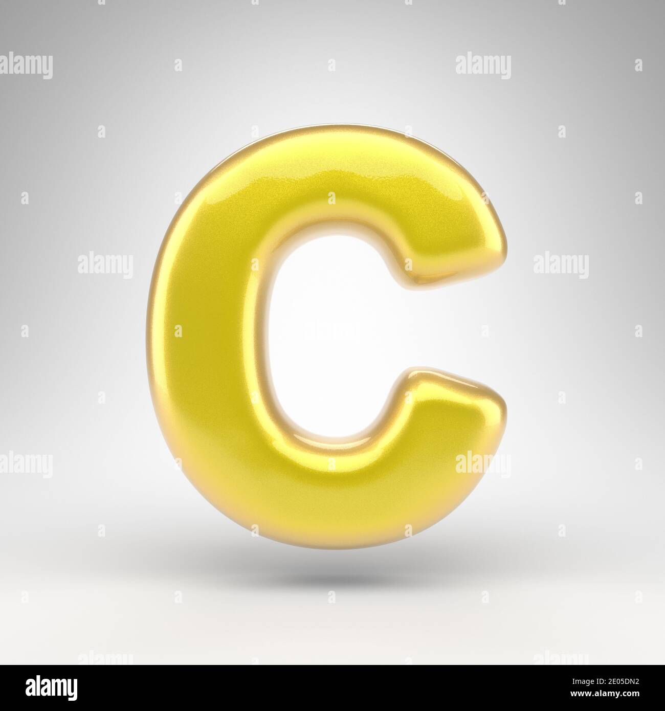 Letter C uppercase on white background. Yellow car paint 3D rendered ...