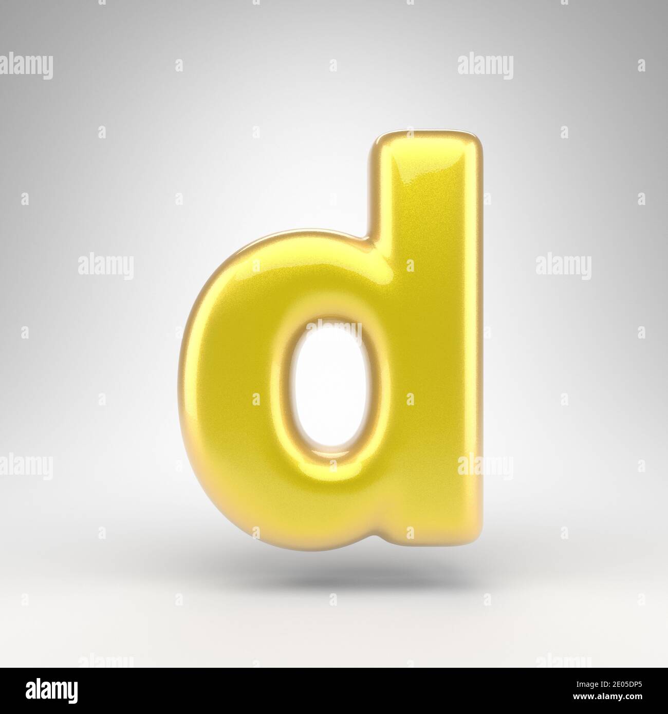 Letter D lowercase on white background. Yellow car paint 3D rendered ...