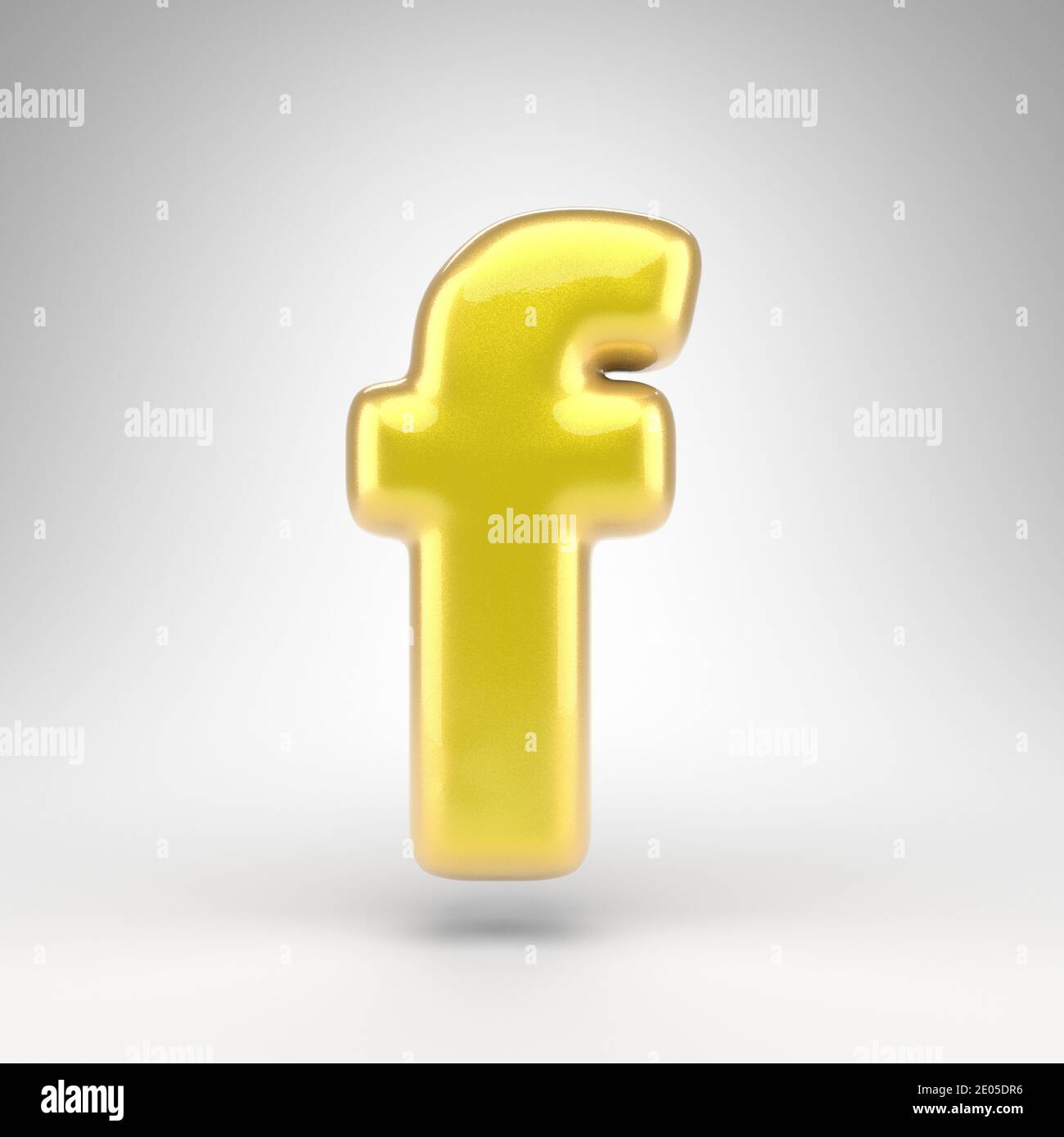 Letter F lowercase on white background. Yellow car paint 3D rendered ...