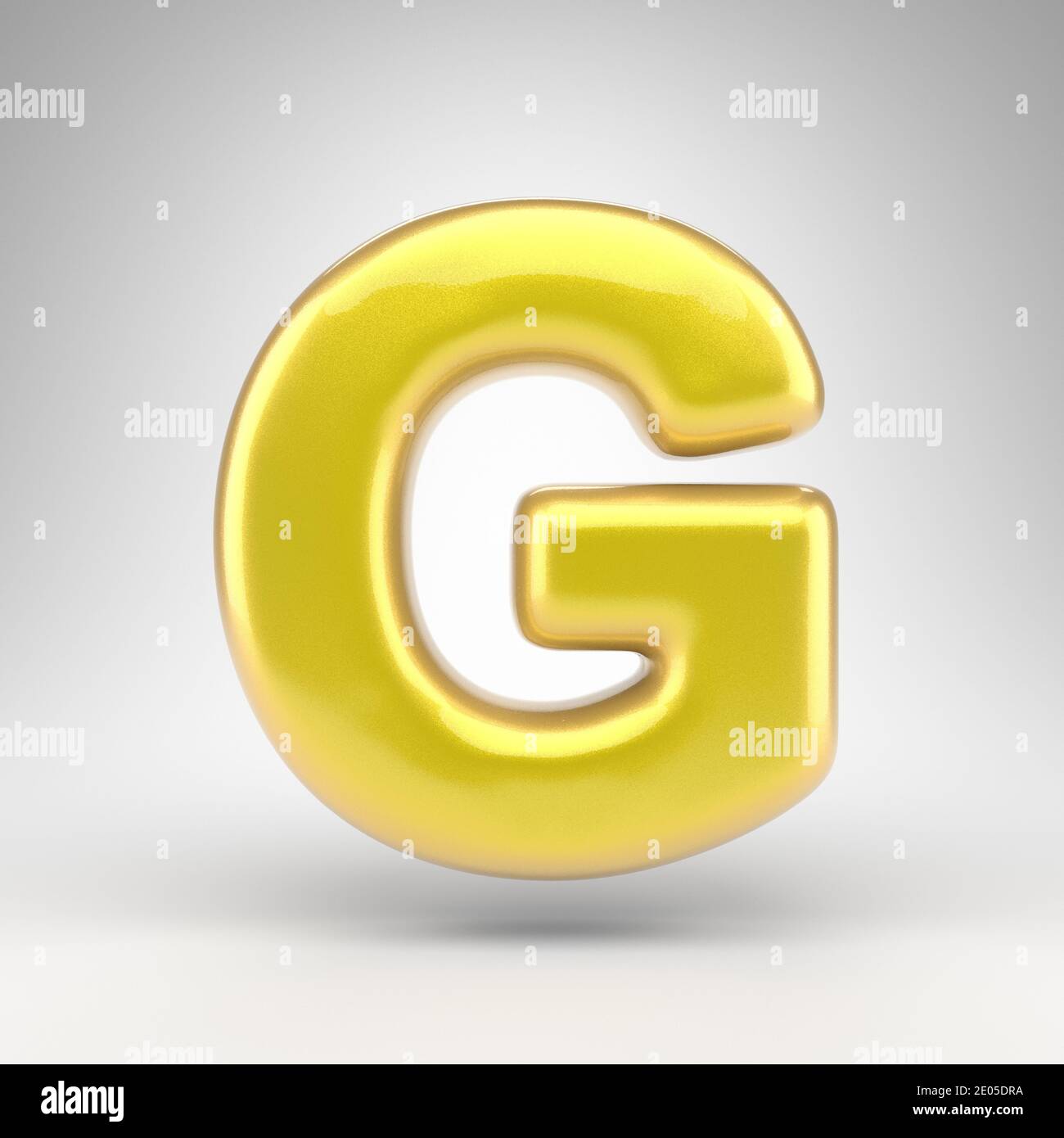 Letter G uppercase on white background. Yellow car paint 3D rendered ...