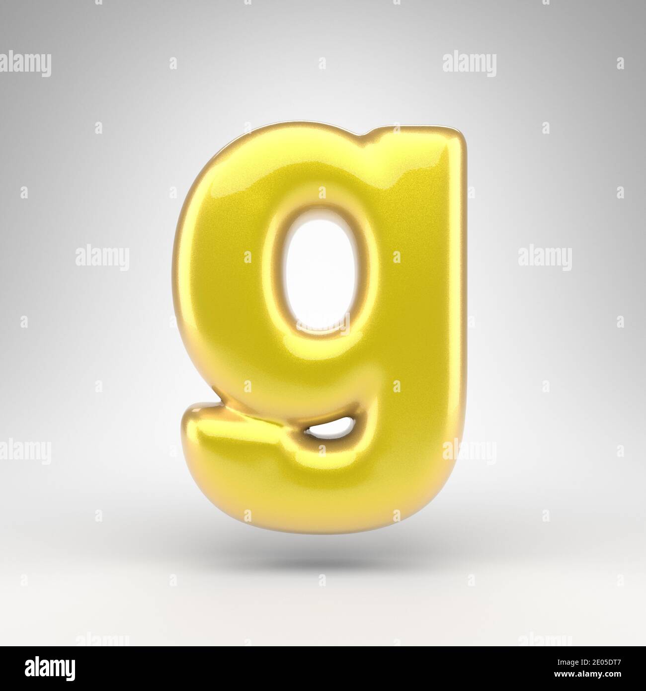 Letter G lowercase on white background. Yellow car paint 3D rendered ...