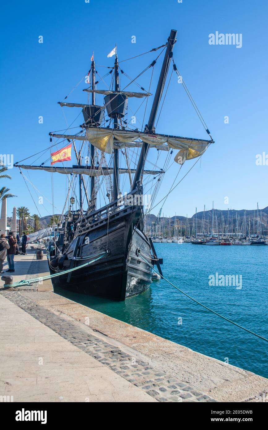 Pirate ship moared in the marina at Cartagena, Murcia, Spain Stock ...
