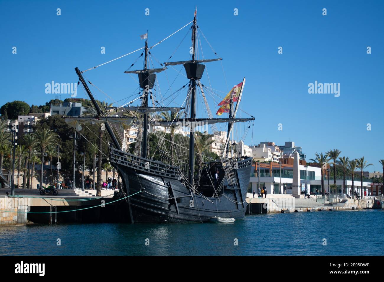 Pirate ship moared in the marina at Cartagena, Murcia, Spain Stock ...