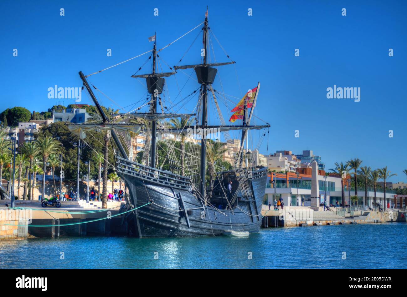 Pirate ship moared in the marina at Cartagena, Murcia, Spain Stock ...