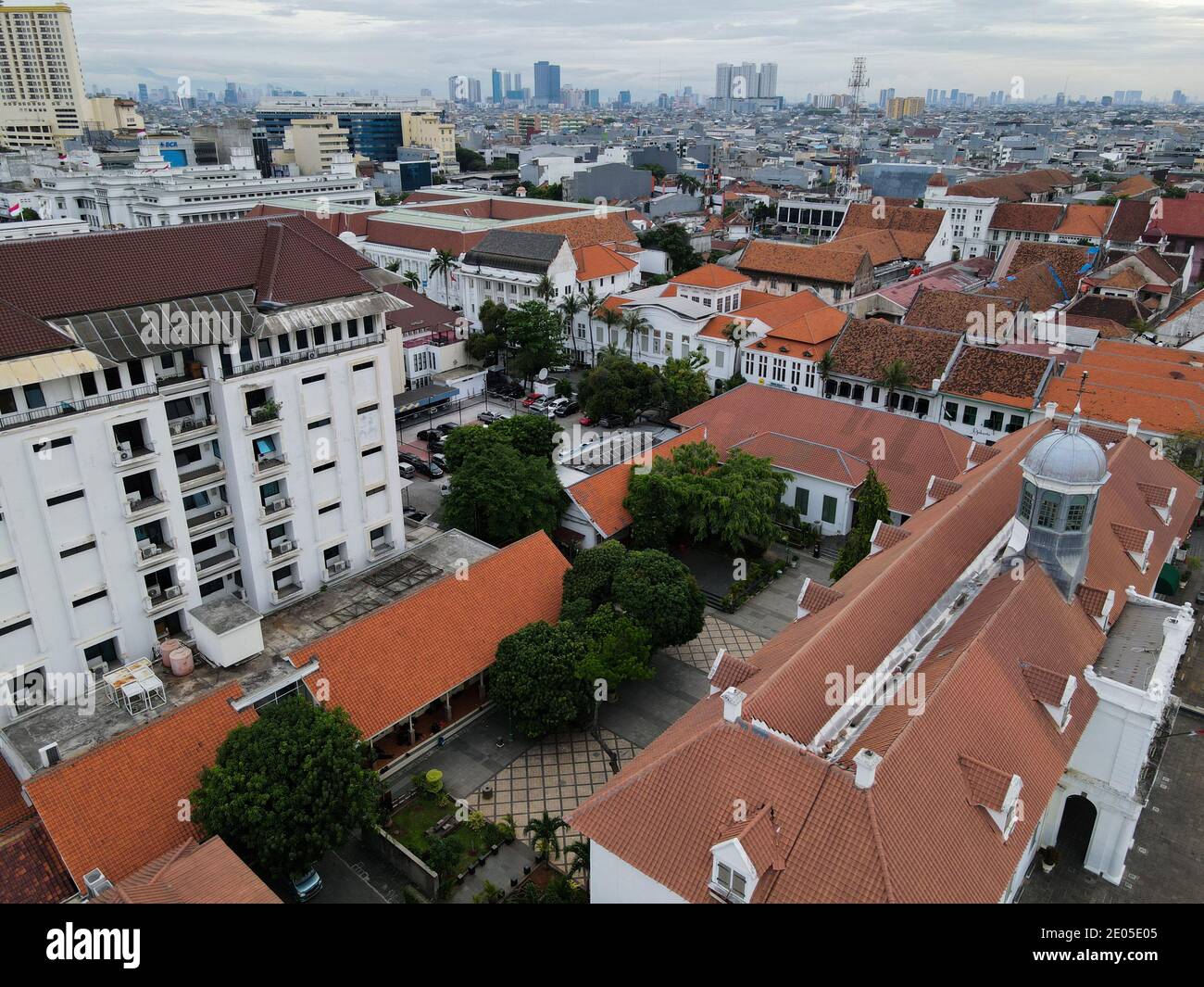 Aerial view of Jakarta cityscape background at Kota Tua, Batavia old ...