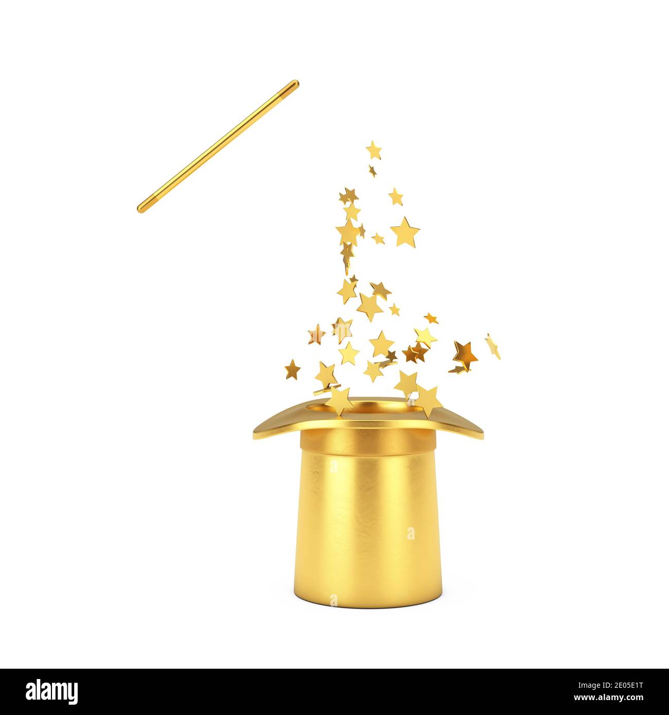 Magic Concept. Golden Magic Hat and Wand with Gold Sparkles on a white ...