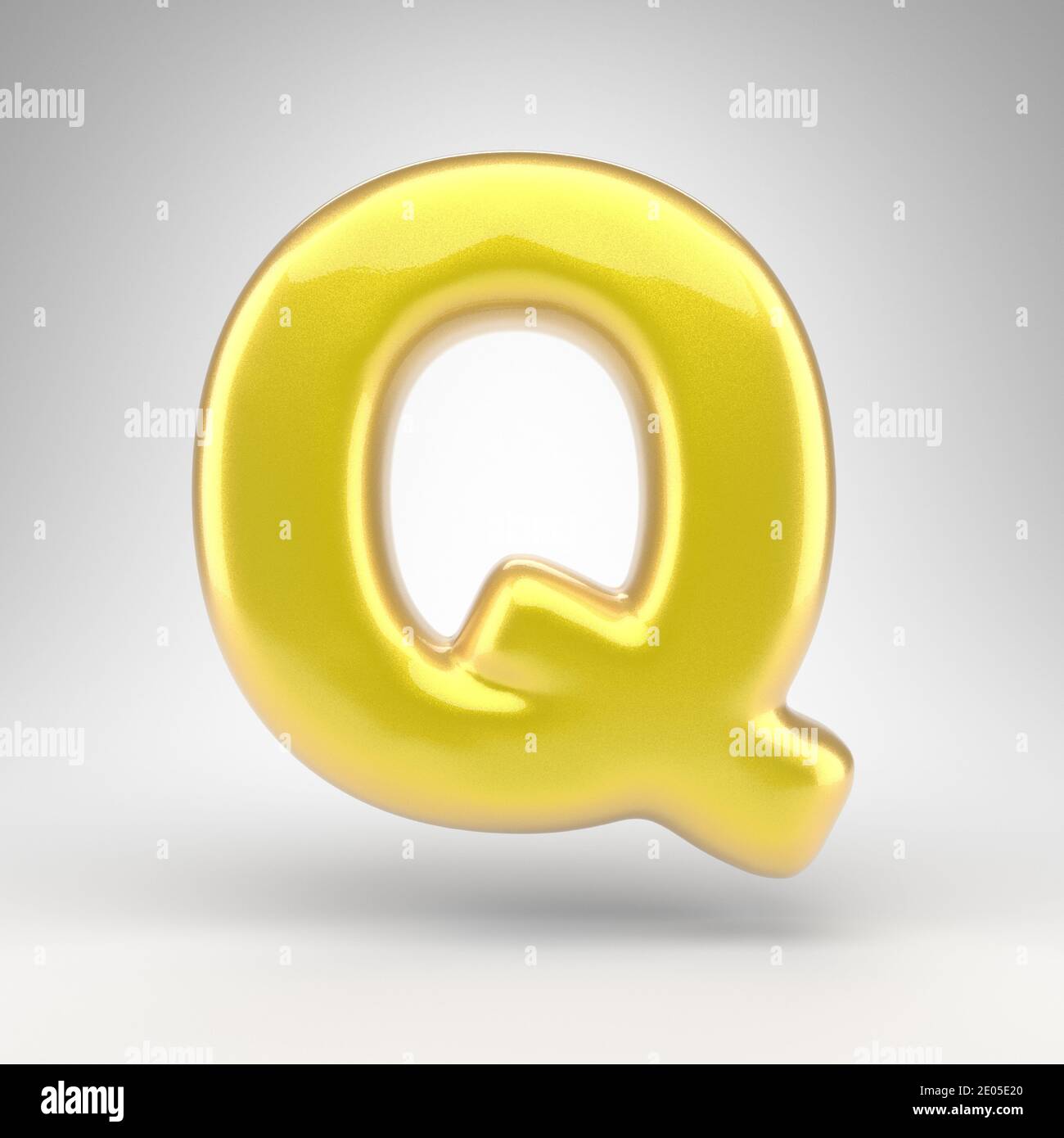 Letter Q uppercase on white background. Yellow car paint 3D rendered ...